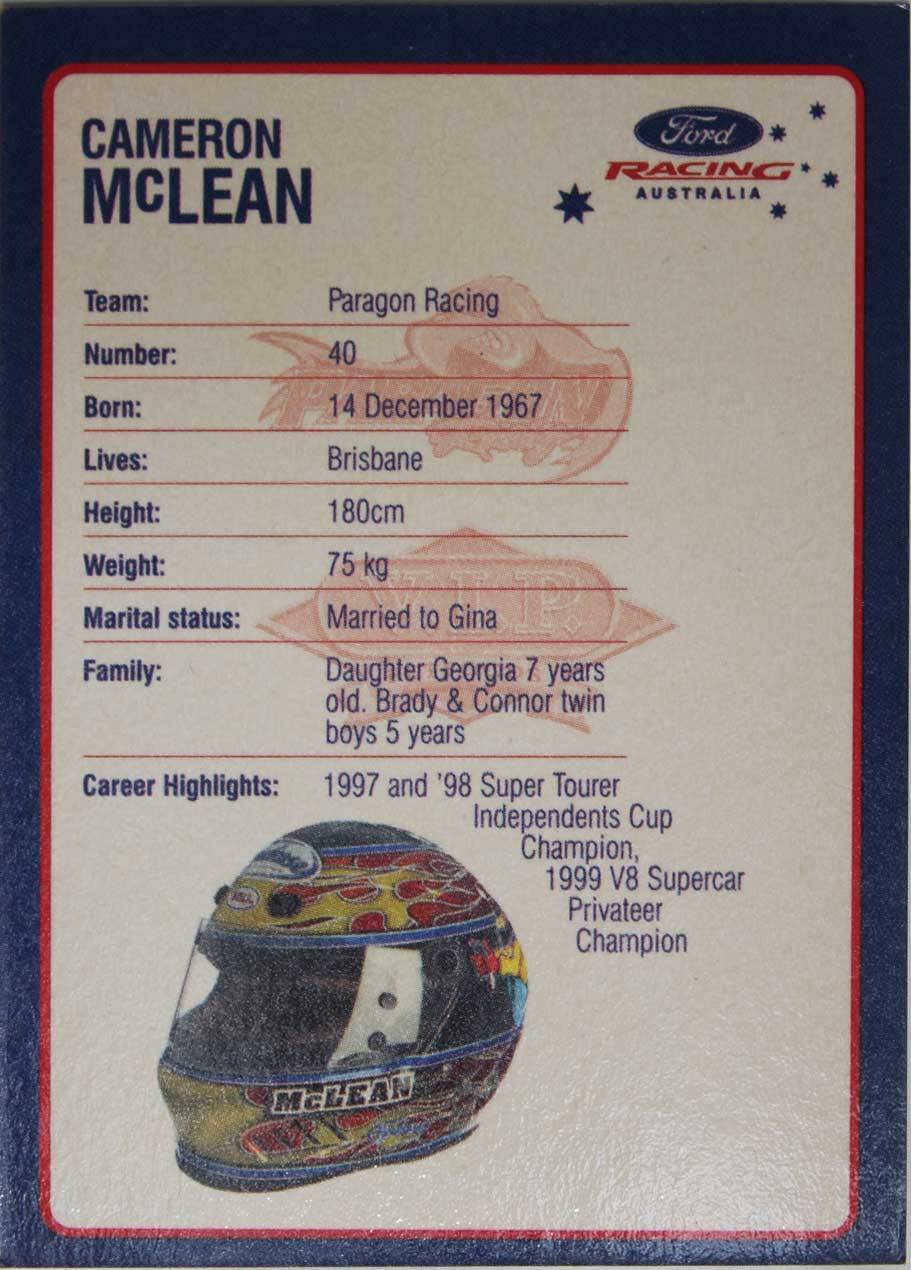 Cameron McLean V.I.P Petfoods Driver Info Card - Ford Racing Australia