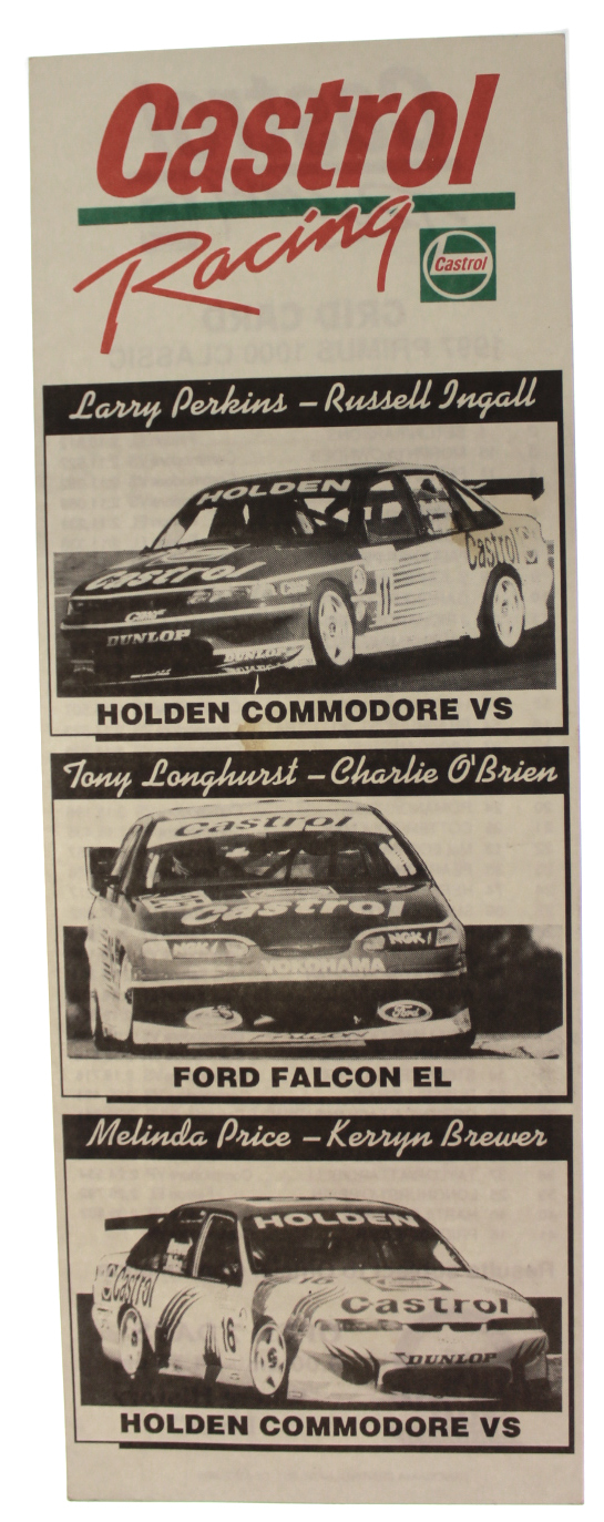 Castrol Racing Grid Card 1997 Primus 1000 Bathurst Perkins Ingall Longhurst
