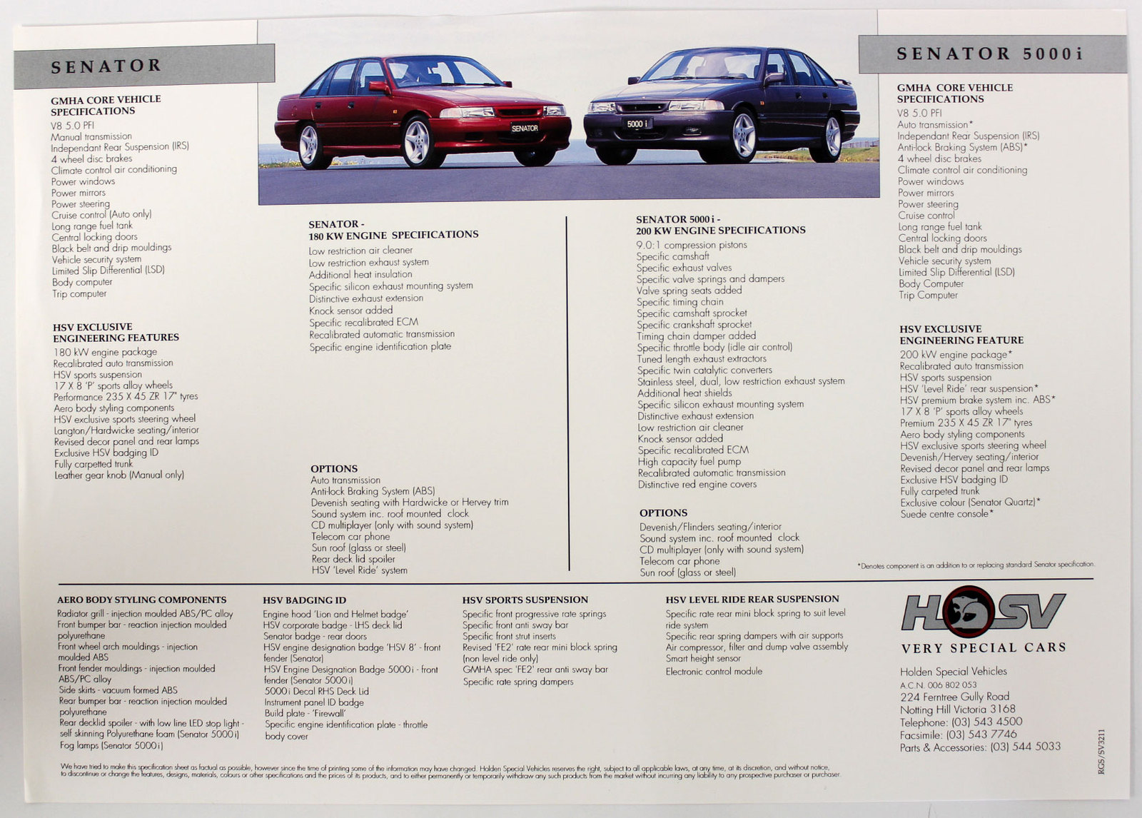 HSV VP Senator & Senator 5000i Leaflet Brochure