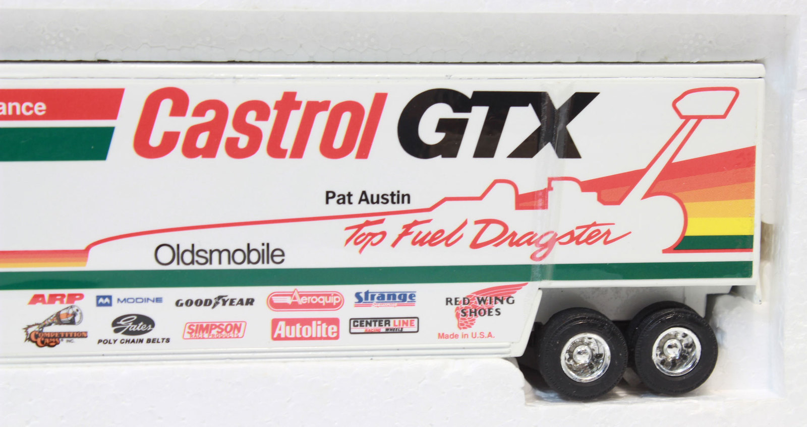 Used ERTL Castrol GTX Racing Pat Austin Dragster Kenworth Transporter 1:64
