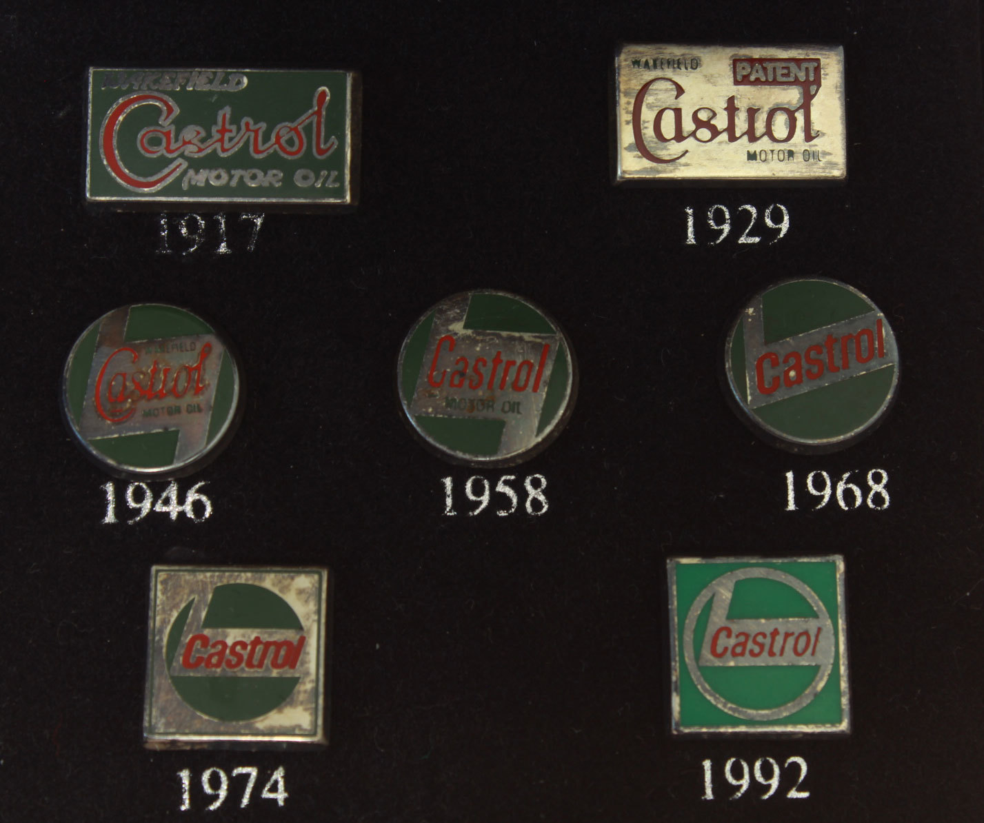Set of Castrol Motor Oil Lapel Pins Wakefield 1917 1929 1946 1958 1968 ...