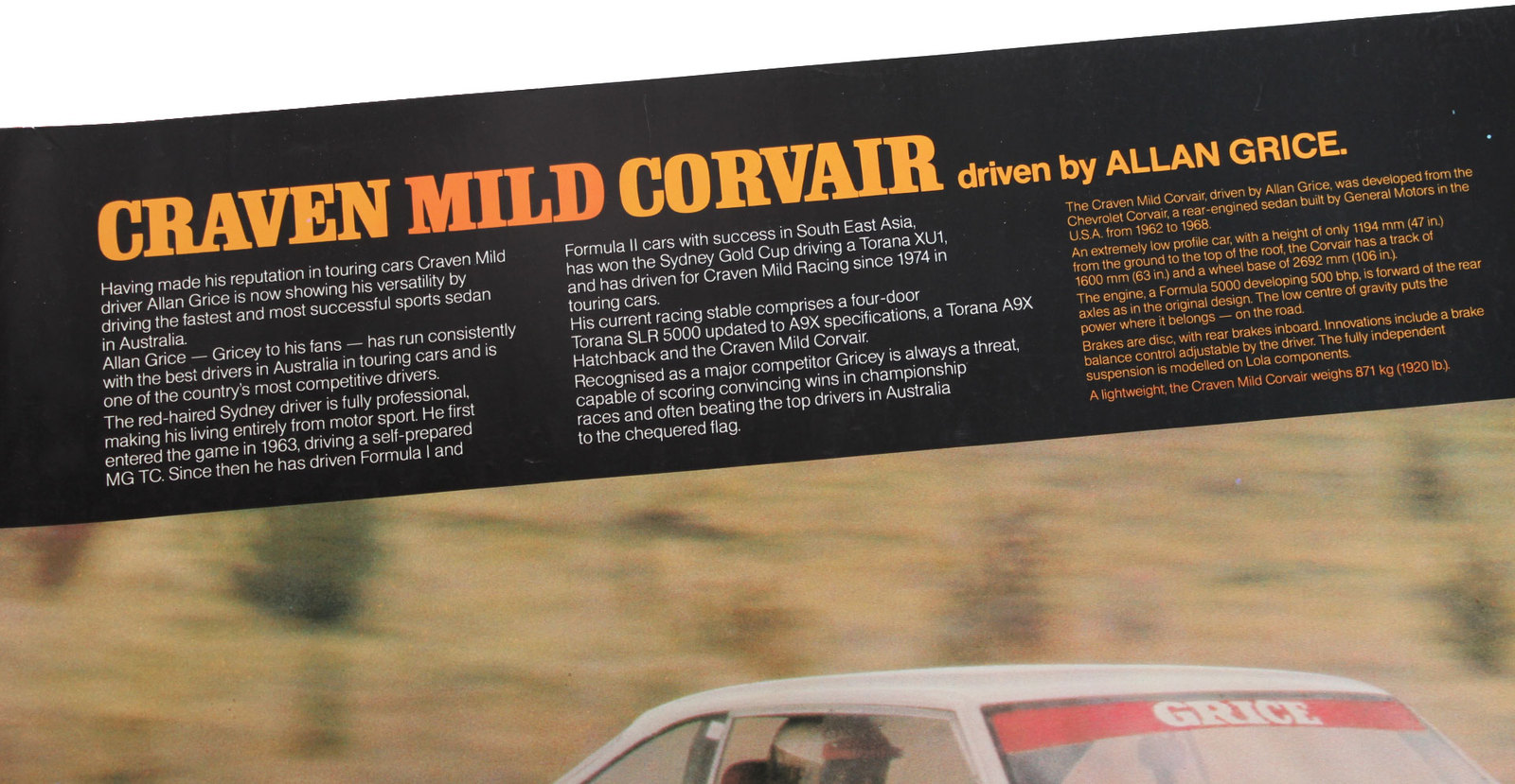 Signed Allan Grice Craven Mild Chevrolet Corvair Poster