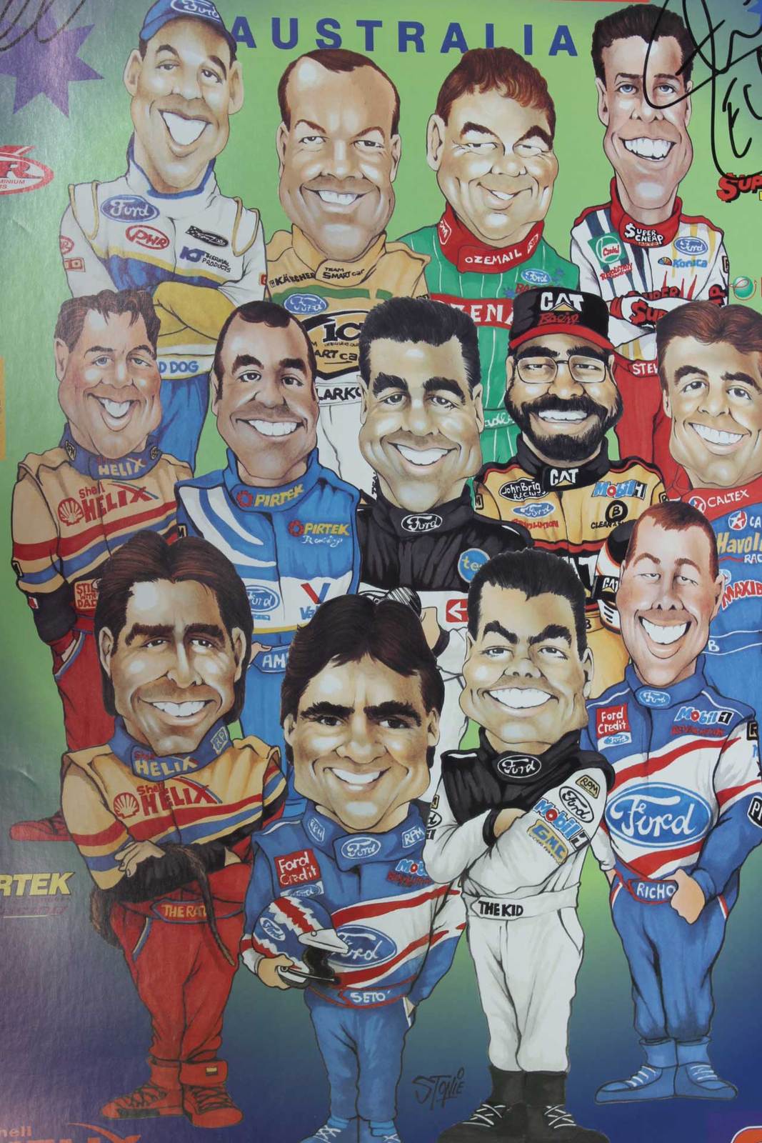 Signed Ford Racing Australia Charactures Poster