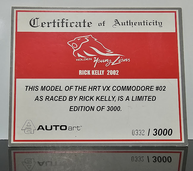 1:18 HRT 2002 Rick Kelly #2 VX Commodore Certificate #0332