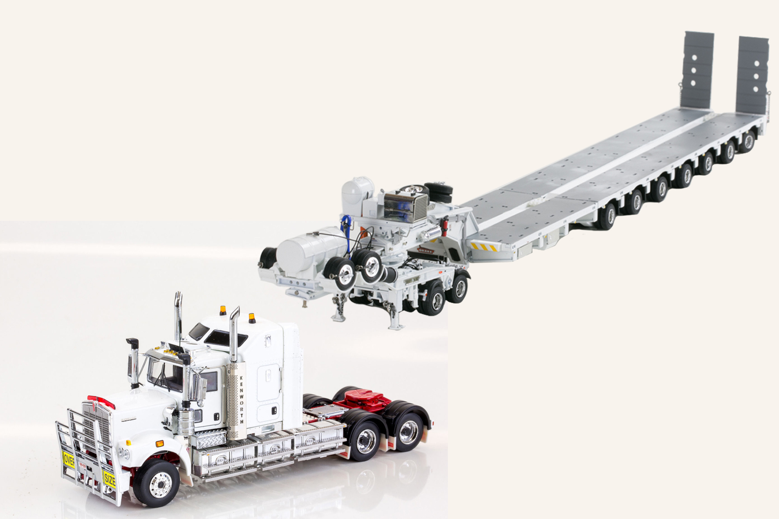 1:50 White T909 & Steerable Trailer Combo - Drake