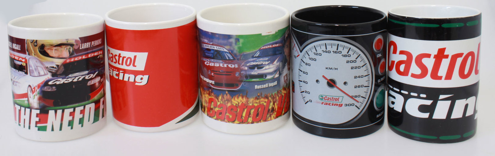 Ex-Display Assortment Of Castrol Mugs x5 Perkins Ingall Longhurst Racing