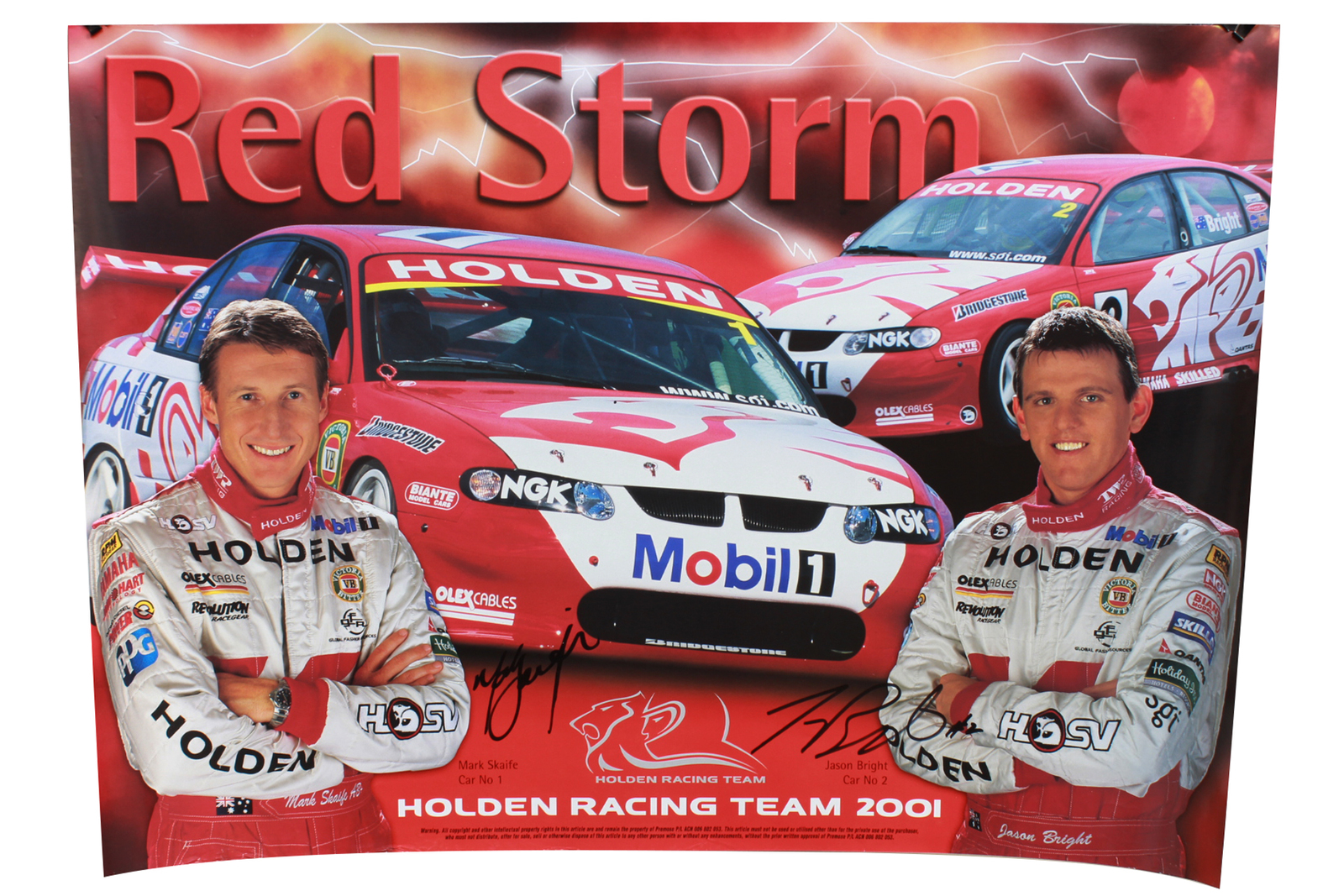 Signed HRT Mark Skaife & Jason Bright Poster Holden VX Commodore Red Storm