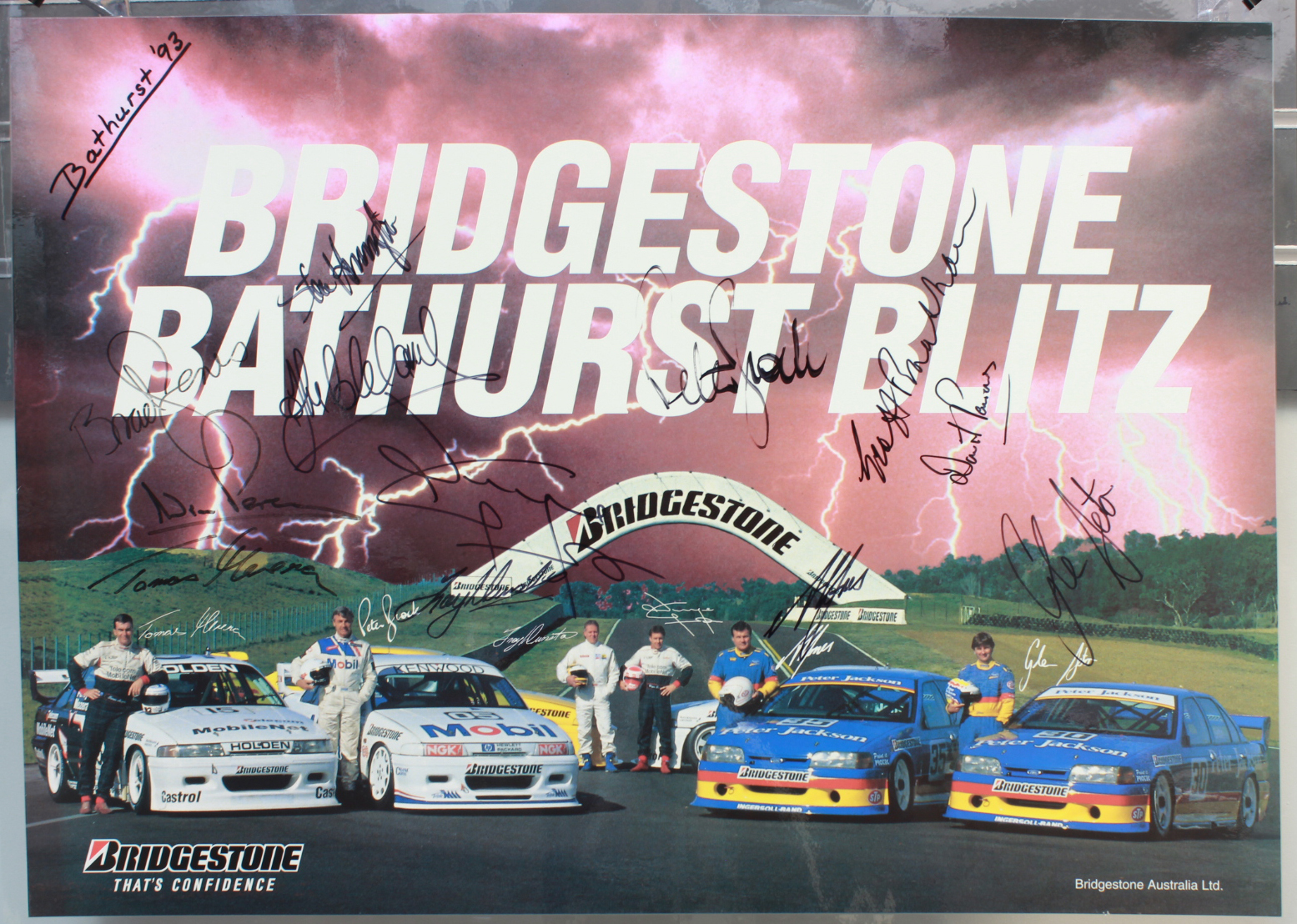 Signed Peter Brock Bridgestone Bathurst Blitz Poster Holden Ford Laminated